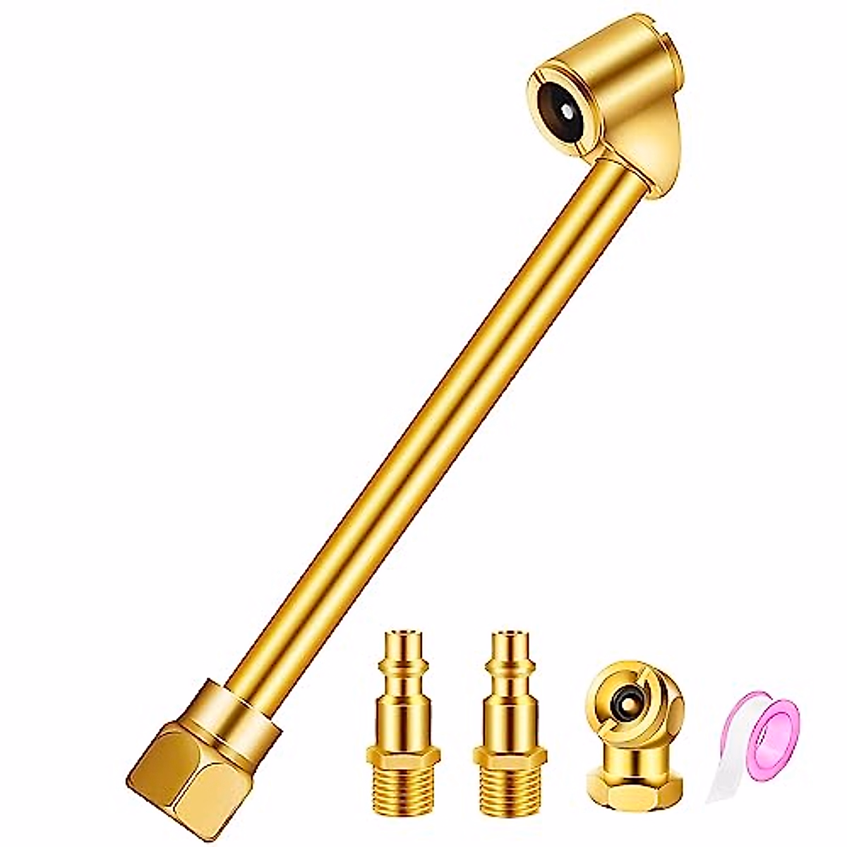 GODESON Heavy Duty Dual Head Air Chuck,Closed Ball Tire Chuck with 1/4 Inch Female NPT and Two Standard Male Quick Plug, Tire Air Fill Kit for Tire Inflator Gauge and Air Compressor