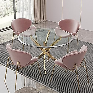 36" Round Dining Table for 4, Glass Kitchen & Dining Room Tables, Modern Circle Dining Room Table with 0.39" Tempered Glass Tabletop and Cross Stainless Steel Legs for Dinner Small Spaces