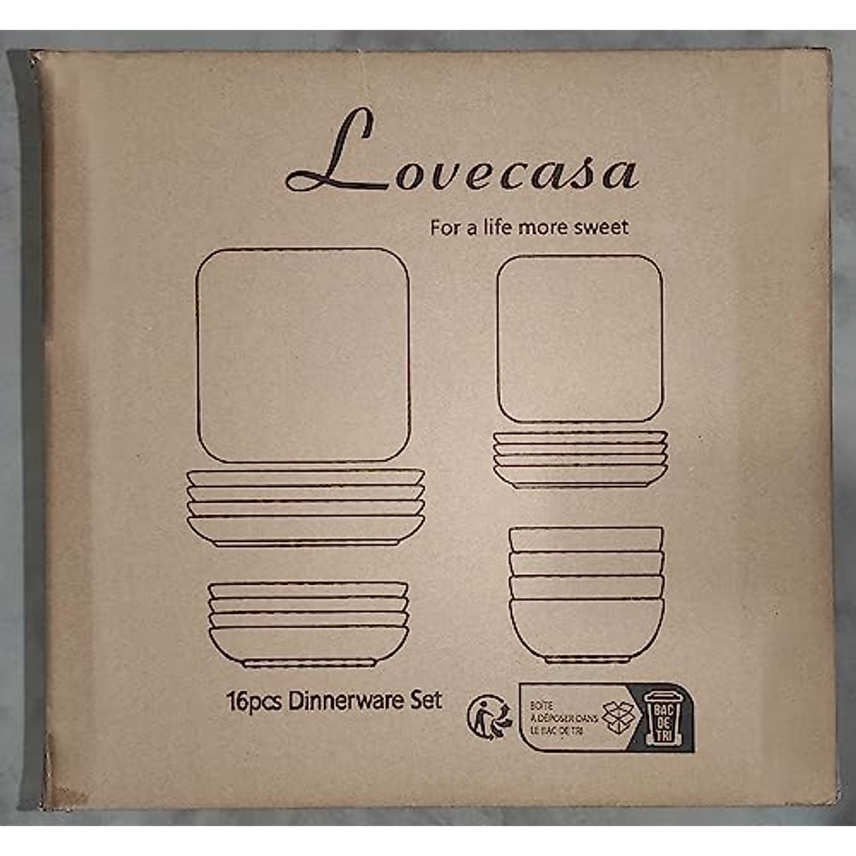 LOVECASA Square Dinnerware Sets for 4, 16 PCS Gradient Dishes Set,Stoneware Dinner Plates/Dessert Plates/Soup Plates/Cereal Bowls,Gradient Sky Blue