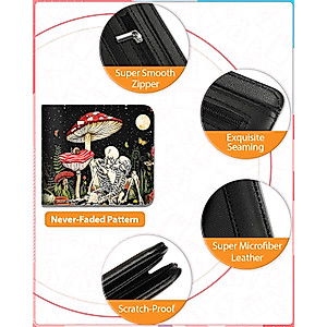 Bistup Girls Wallet Cute Leather Bifold Wallet Skull for Women Teen Girls Goth Horror Credit Card Cash Id Holder Rfid Blocking Mushroom Skeleton Bi Fold Small Wallets With Coin Pocket Slim Scary Cool