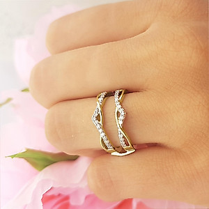 Dazzlingrock Collection 0.25 Carat Round White Diamond Twisted Chevron Wedding Enhancer Ring for Women in 14K Yellow Gold Size 9