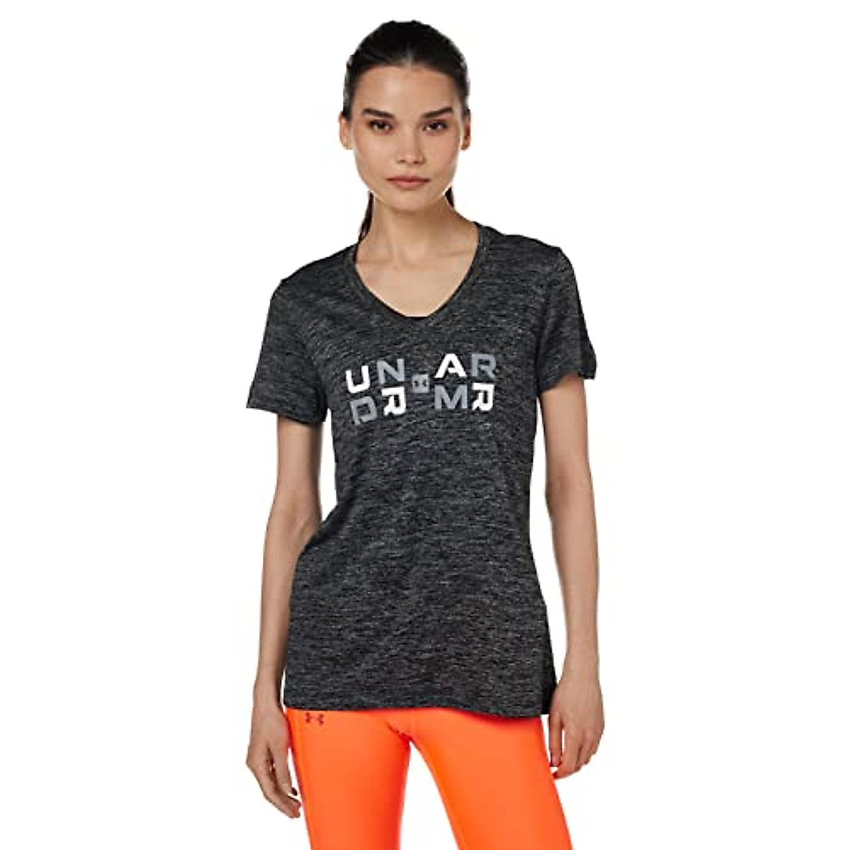 Under Armour Women's Tech Twist Graphic Short Sleeve T-Shirt, (001) Black Medium Heather/White/Steel, XX-Large