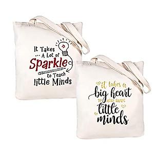 CARAKNOTS Teacher Appreciation Gifts for Women Best Teacher Gifts Teacher Birthday Gifts Teacher Tote Bag Canvas Ivory Bag Set of 2