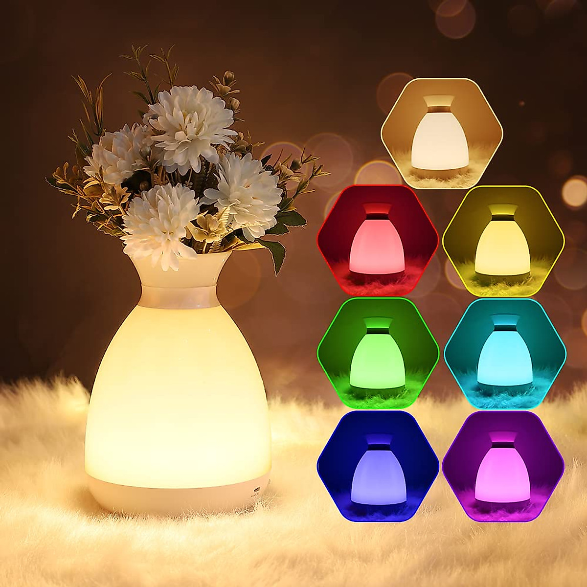 Flymuda Baby Night Light, Flower Vase Style Kids Night Light, Dimmable White & RGB Changing Colors Night Light Lamp for Kids, Bedroom, Kitchen, Living Room, Office, Restaurant, Ideal Christmas Gift
