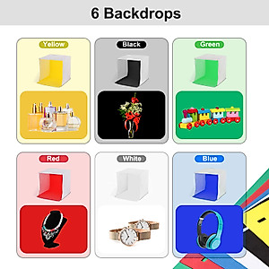 Mini Photo Studio Box, 9 x 9 Inches Shooting Tent Kit, Foldable Photography Booth With 2 x 20 LED Beads + 6 Colors Backdrops