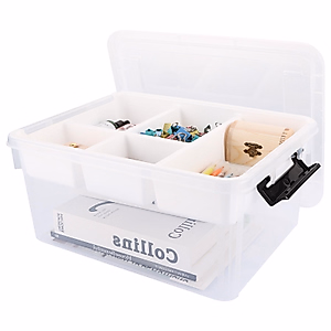 CYEAH 17 QT Plastic Storage Box with Removable Tray, Craft Organizers and Storage Clear Storage Container, Art Supply Storage Bins with Lids for Organizing Building Bricks Toys Bead Tool Sewing