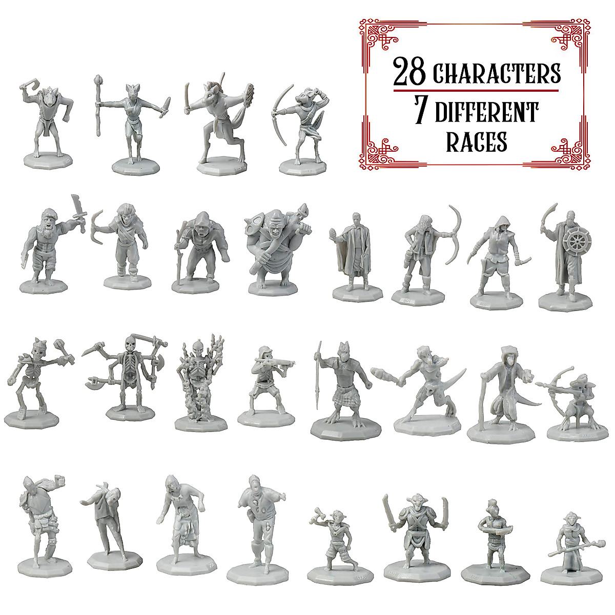 Monster Protectors- 28 Unpainted 1" Hex-Sized Fantasy Mini Figures for Your RPG Dungeon Campaigns