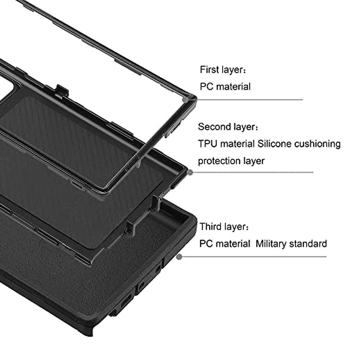Case for Samsung Galaxy S23 Ultra (2023),3 Layer Heavy Duty Shockproof Anti-Fall Drop Protection Anti-Scratched Rugged Phone Cover for Galaxy S23 Ultra 5G 6.8'' (Black)