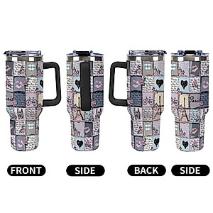 Niapessel Leak Proof Tumbler, Insulated Water Bottles with Straw, Retro Paris Art Insulated Cup with Handle 40 Oz Stainless Steel Flask for School, Travel, Car, Sports, Work