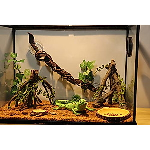AQUA KT Reptile Corner Climbing Branch with Plant Snake Climb Tree for Bearded Dragon Lizard Hermit Crab Crested Gecko Leopard Chameleon Frog Terrarium Habitat