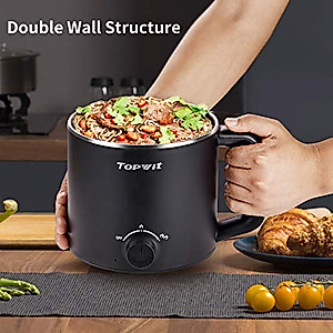 Topwit Electric Hot Pot, Mini Ramen Cooker, 1.6L Noodles Pot, Multifunctional Electric Cooker for Pasta, Shabu-Shabu, Oatmeal, Soup and Egg with Over-Heating Protection, Boil Dry Protection, Black