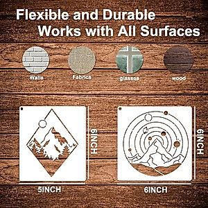 Pkqon Boho Stencils for Painting Nature Mountain Moon Sun Drawing Stencil Leaf Landscape Paint Template on Wood Wall Art Crafts Shirt Canvas Furniture Paper (Mountain) white