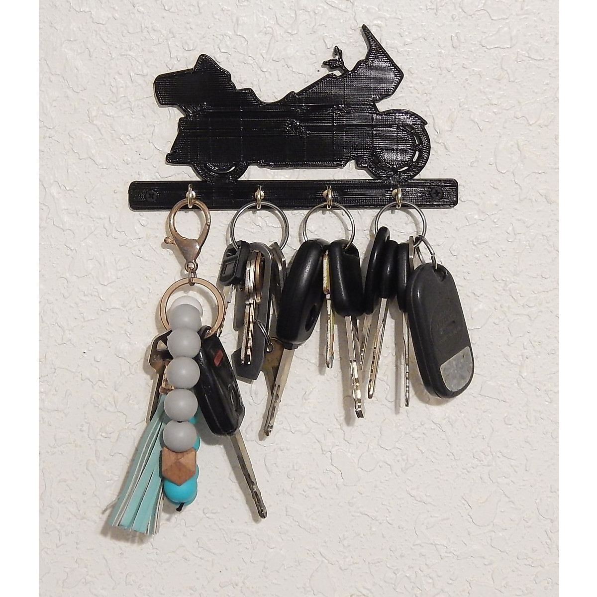 Key Rack Holder Hanger Compatible with Harley Road King Motorcycle Wall Entryway Organization Housewarming New Home Gift - 6" x 3 3/8" x 3/16" - Four Hooks
