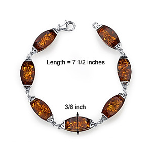 PEORA Genuine Baltic Amber Gallery Tennis Bracelet for Women 925 Sterling Silver Rich Cognac Color, Large Fancy Shape 6 pieces, 7.50 inches length