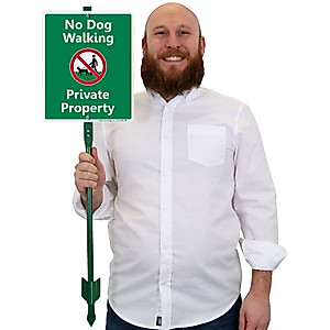 SmartSign 12 x 10 inch “No Dog Walking - Private Property” LawnBoss Yard Sign with 3 foot Stake, 40 mil Laminated Rustproof Aluminum, Multicolor, Set of 1, Made in USA