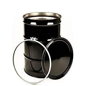 55 Gal Steel Drum Open-Head| Black | Metal Barrel | Non-Lined Interior | Bolt Ring Closure