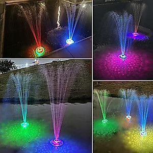Floating Pool Fountain with Underwater Light Show, Rechargeable Battery Powered Pool Fountain, 2 Spray Modes Pool Waterfall Fountain, Waterproof Pool Sprinkler Fountain for Inground Above Ground Pools