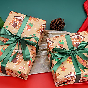 RayofSun christmas wrapping paper,Gingerbread Man gift wrapping paper rolls,kraft gift wrapping paper for people Make the gift more exquisite for celebrating Christmas (pack of 1:17 in x 32 ft)