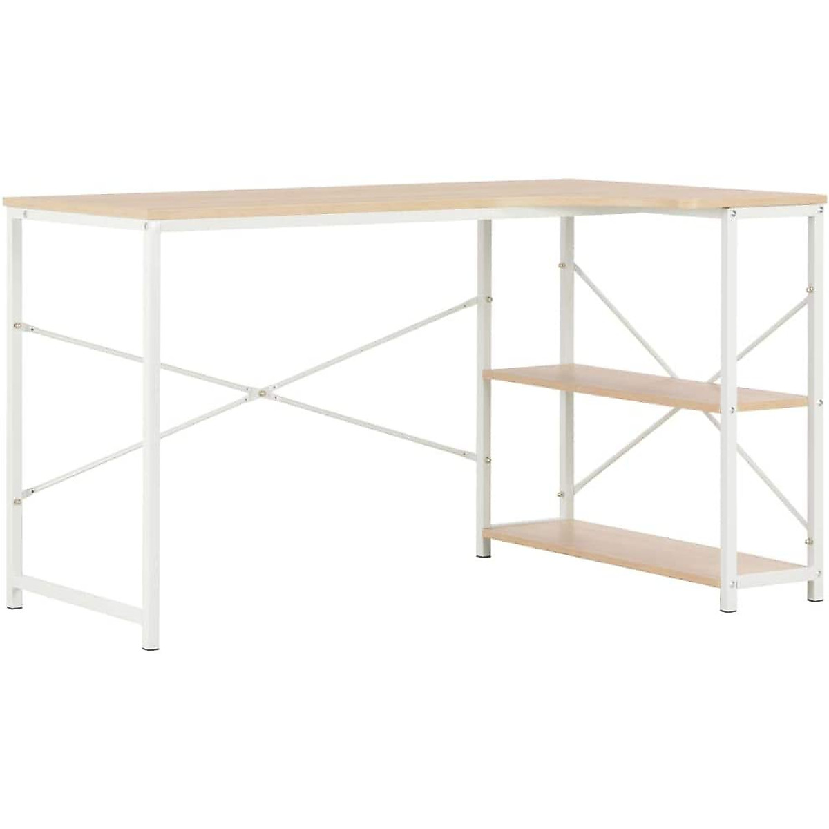 vidaXL Computer Desk Industrial Home Office Workstation PC Study Writing Working Table Corner Desk Furniture White and Oak 47.2"x28.3"x27.6"