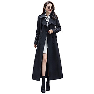 ebossy Women's Double Breasted Duster Trench Coat Slim Full Length Maxi Long Overcoat (X-Small, Black)