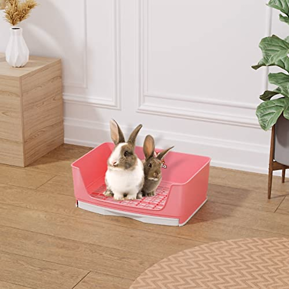 Zdada Rabbit Litter Box Large - Trainer Corner Litter Box for Bunny Ferret Chinchilla and Guinea Pig, Small Animal Litter Box(Pink 15.7" 11.4" 6.2")