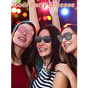 12 Pairs Crystal Oversized Sunglasses Rhinestone Square Diamond Sunglasses Frame Retro Sparkling Glasses for Women Men(Bright Colors)