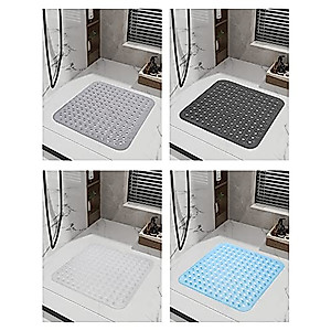 Shower Bathtub Mat Non-Slip, Machine Washable Shower Mat with Suction Cups and Drain Holes Square Bath Tub Mat for Tub or Shower Room for Kids & Elderly 21x21 Grey