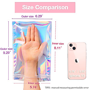 Trunple Smell Proof Bags & Resealable Foil Pouch Sample Bag [100 PCS ] Great for Party Favor Food Storage (Holographic Color) (6x9 Inch)