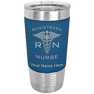 LaserGram 20oz Vacuum Insulated Tumbler Mug, RN Registered Nurse, Personalized Engraving Included (Faux Leather, Blue)