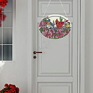 LYENYI DIY 5D Cardinal Bird Diamond Painting Kits Hanging Sign Wall Art Special Shaped Crystal Flowers Birds Window Pendants Home Garden Door Kits, Clear