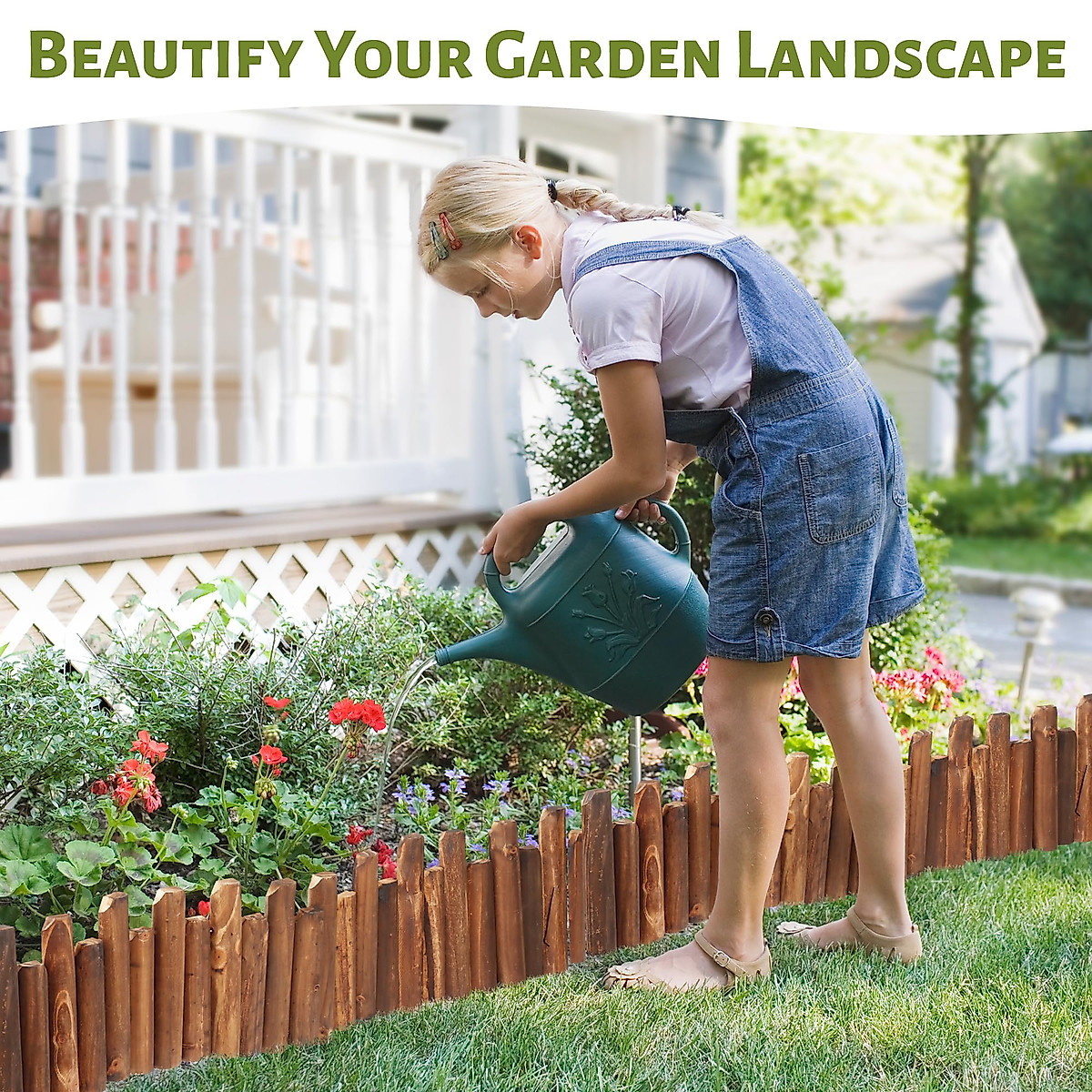 Gtouse Wooden Fence Edging, Garden Fencing Border, Wood Landscape Edging Border for Decorative Spring Garden Patio Pathway Courtyards Balconies Planting Fences