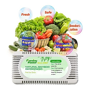 2Packs Refrigerator Deodorizer(60g Each Pack)， Fonday Odor Eliminator for Fridges Freezers Coolers & Lunch Boxes, Bamboo Charcoal Fridge Deodorizer, More Effective Than Baking Soda
