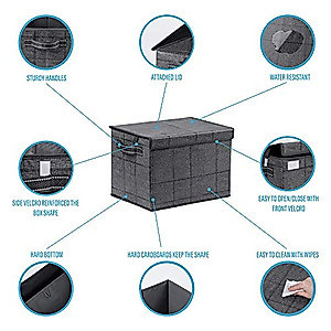 VENO 4 Pack Large Collapsible Storage Bin with Lid, Decorative Box, Cube, Organizer, Container for Home Office Shelf Closet Toys Clothes Sundries, Reusable and Sustainable (BLK/WIN - Set of 4)