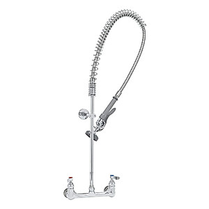 T&S Brass B-0133-B Easy Install Wall Mount Pre-Rinse Faucet for Commercial Kitchens. Includes Wall Bracket and Sprayer Meets New DOE Requirements with a 1.15 GPM Flow Rate,Silver