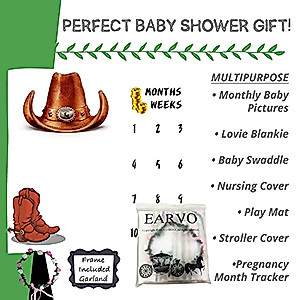 EARVO Western Boots Baby Monthly Milestone Blanket Boy or Girl Flowers Smiling Baby Month Blanket Rustic Cowboy Leather Boots Milestone Blanket for Newborn to 12 Months Milestones 47”x40”BTXYEA59