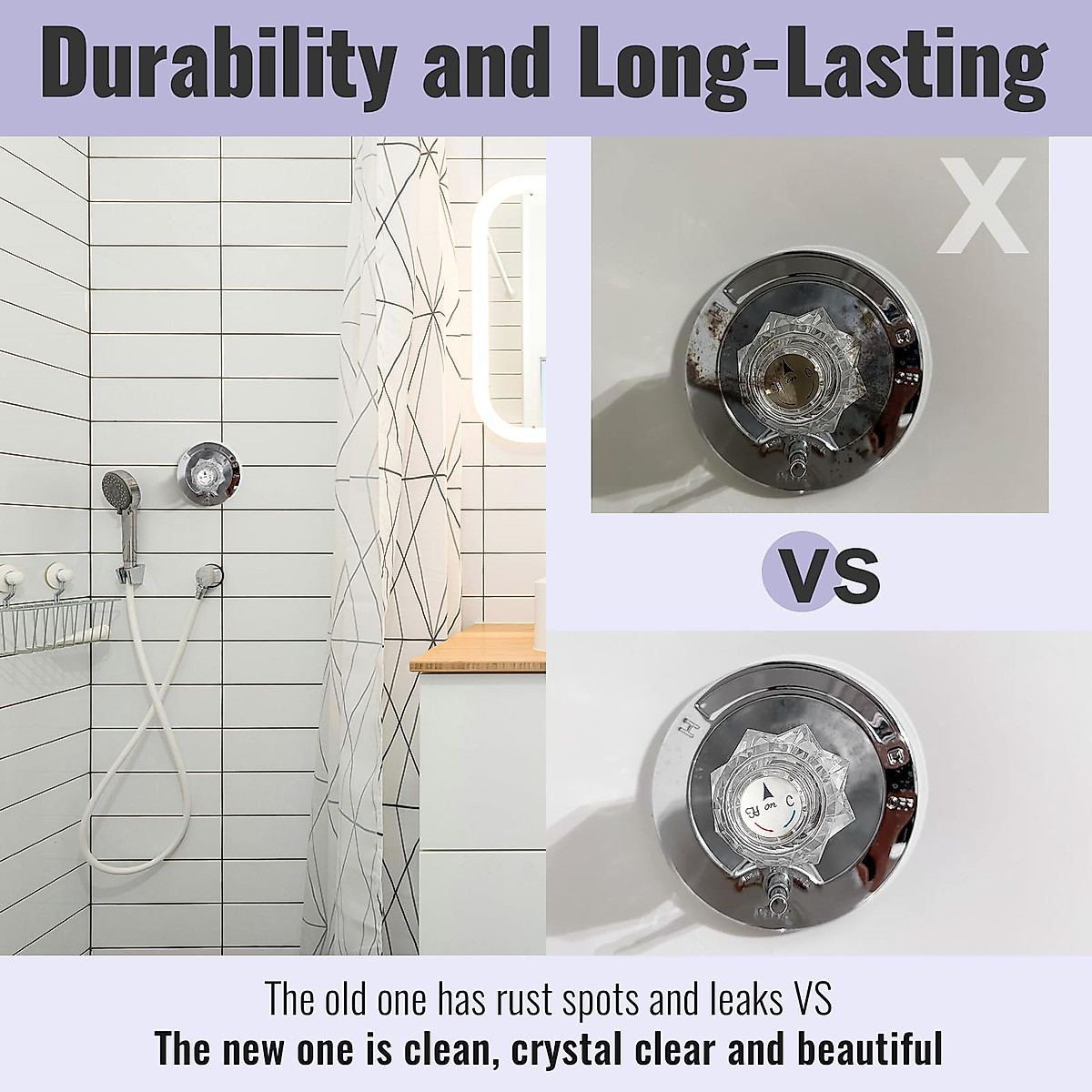 Handle Replacement for RP41661, Knob Compatible with Delta and Peerless Single Handle Bathtub Faucets, Clear Acrylic Diamond Shape Shower Kit