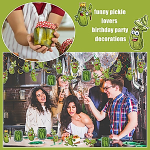 Affrolling 48pcs Pickle Party Decorations Hanging Swirls Ceiling Decor Pickle Theme Birthday Supplies Cartoon Funny Pickle Cutouts with Foil Swirls for Birthday Baby Shower Party Supplies