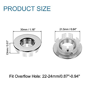 uxcell 3pcs Sink Overflow Rings, Bathroom Kitchen Basin Trim Bath Sink Hole Round Hollow Brass Overflow Drain Cover Insert in Hole (Silver Tone)