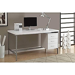 Monarch Specialties Hollow-Core/Silver Metal Office Desk, 60", white