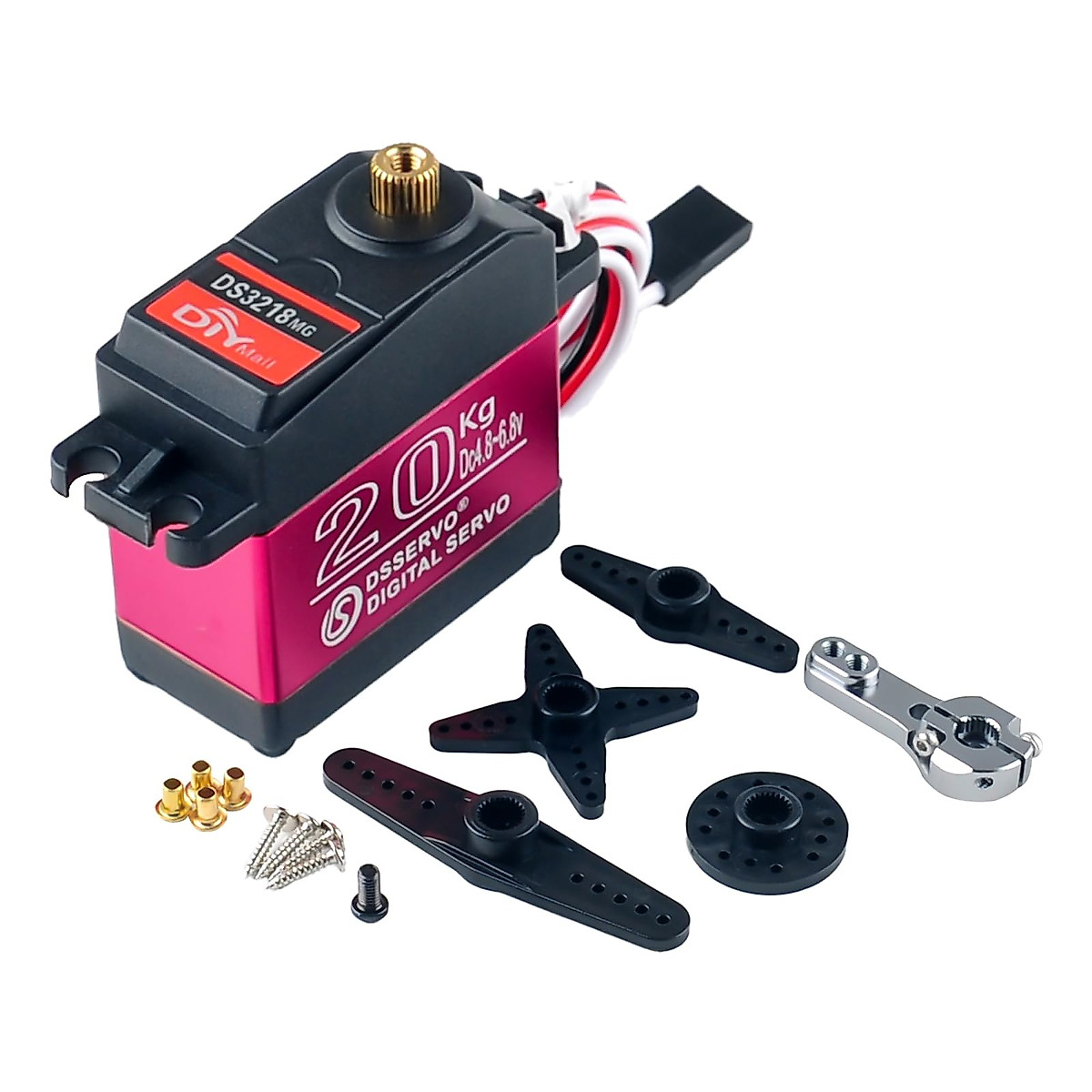 RCmall 4PCS 20KG DS3218 Waterproof Digital Servo with 25T Servo Arm, High Torque Full Metal Gear DS Servo for 1/8 1/10 1/12 DIY RC Toys Model TRX 4 RC Crawler Boat Truck (Control Angel 270°)