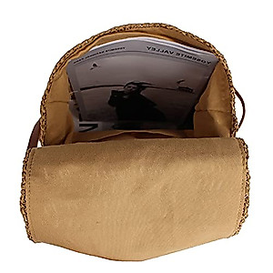 Monique Women Straw Handmade Crochet Backpack Flap Drawstring Shoulders Bag Casual Beach Daypack