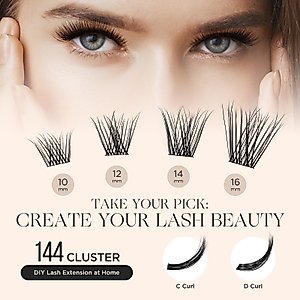 LASHVIEW DIY Cluster Eyelash Extensions Reusable Individual Lashes Super Thin Band & Soft (D17-D)