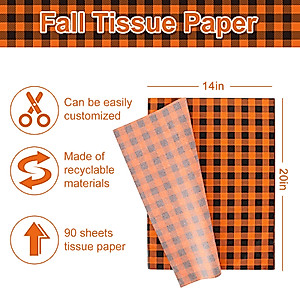 Whaline 90 Sheets Fall Tissue Paper Folded Flat Buffalo Plaid Wrapping Paper Maple Leaf Gift Wrapping Tissue Paper Thanksgiving Art Paper for Home DIY Gift Bags Party Favor Autumn Decor, 14 x 20inch