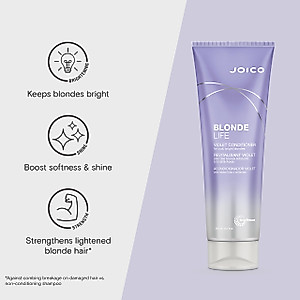 Joico Blonde Life Violet Conditioner | For Cool & Bright Blonde Hair | Neutralize Brassy Tones | Banish Yellow Tones | Boost Shine | Sulfate Free | With Monoi & Tamanu Oil | 8.5 Fl Oz