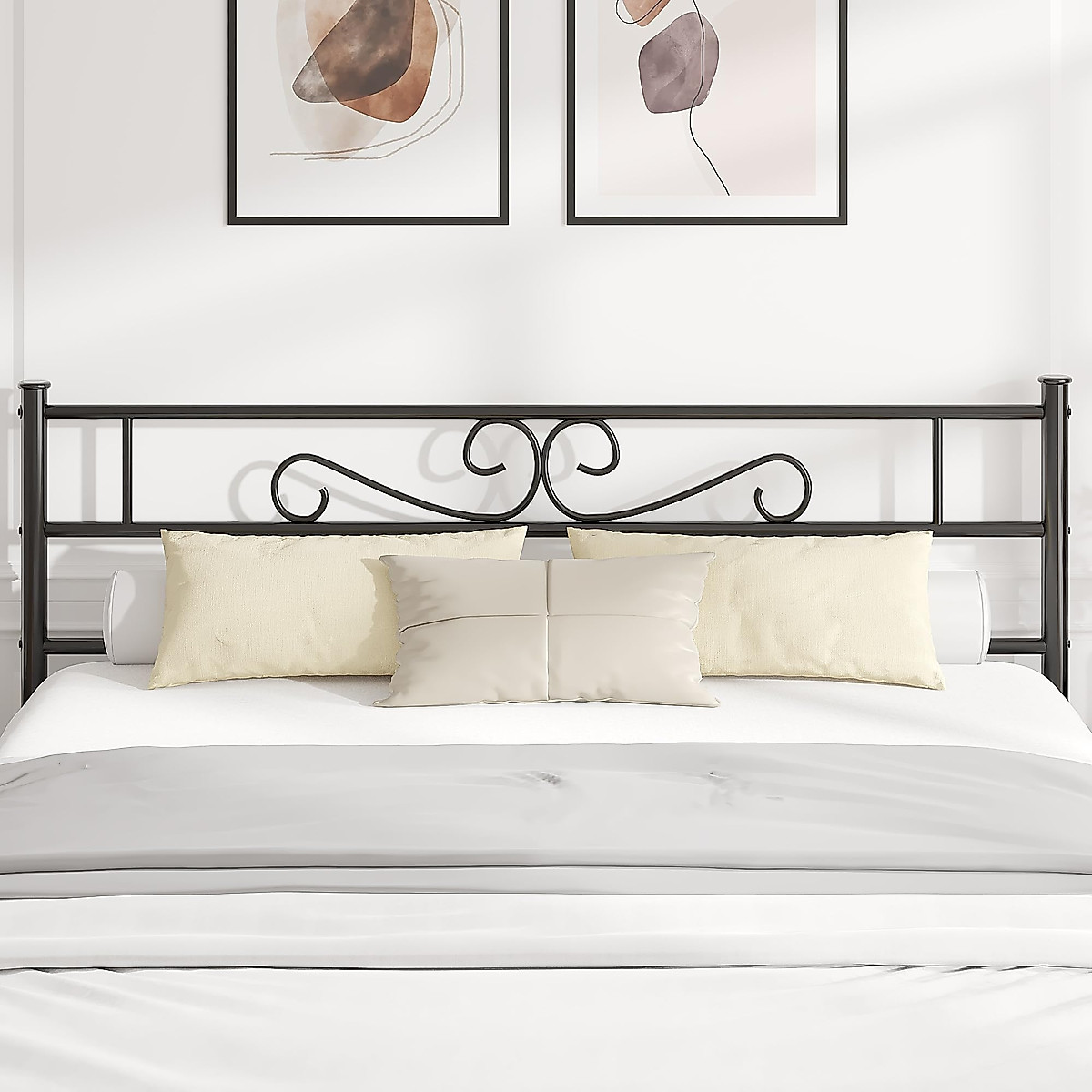 VECELO Full Size Bed Frame with Headboard, 14 Inch Metal Platform Mattress Foundation, No Box Spring Needed, Squeak Resistant, Easy Assembly, Matte Black