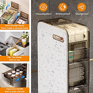 MOSAMNI 3-Tiers Slim Bathroom Storage Cabinet, Narrow Bathroom Storage Cabinet with Drawers & Wheels, Plastic Waterproof Bathroom Storage Organizer for Small Spaces, Kitchen, Laundry Room, Out-of-Box