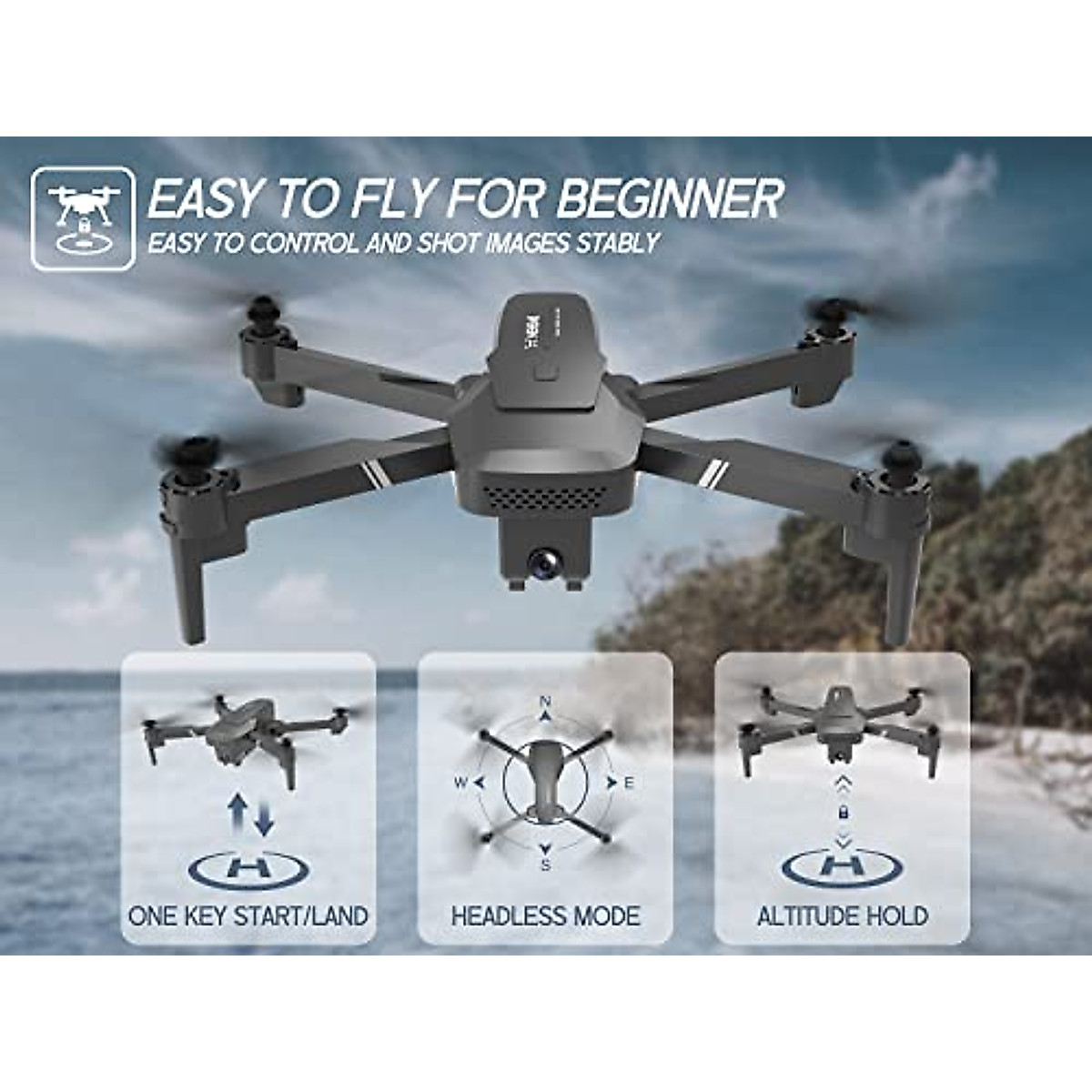 NEHEME NH760 Drones with 1080P HD Camera for Adults, WIFI FPV Live Video, RC Quadcopter Foldable Drones for Kids Beginners, Headless Mode, One Key Start Toys Gifts with 2 Batteries, Upgraded Version