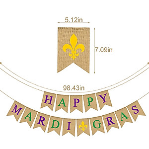 Rainlemon Jute Burlap Happy Mardi Gras Banner March Party Mantel Fireplace Garland Decoration Supply