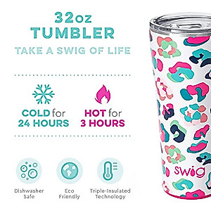 Swig Life XL 32oz Tumbler, Insulated Coffee Tumbler with Lid, Cup Holder Friendly, Dishwasher Safe, Stainless Steel, Extra Large Travel Mugs Insulated for Hot and Cold Drinks (A Party Animal)