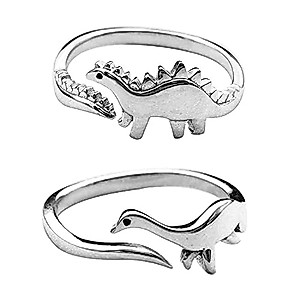 COLORFUL BLING Dinosaur Rings Tyrannosaurus Triceratops Adjustable Rings Knuckle Band Jewelry for Him Her Personalized Jurassic Era Animal Jewelry-Stegosaurus